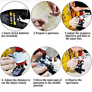 Jiusion Kid Microscope Science Kits, 100X 400X 1200X Trinocular Magnification Beginner Toy Home School Educational Biological Hand Held Camera Compound Scope with slides for Kids Children