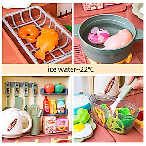 Kitchen Playset - 87Pcs Kitchen Toys with Realistic Lights&Sounds, Simulation of Spray and Play Sink,Toddler Outdoor Playset for Kids, Girls & Boys