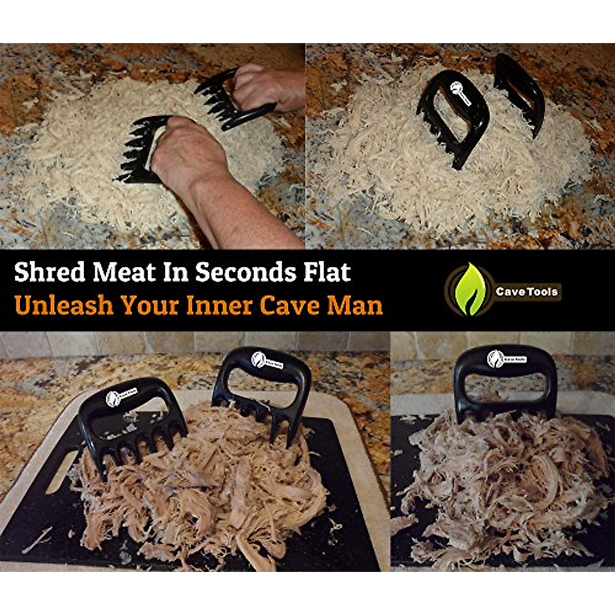 Cave Tools Meat Claws for Shredding Pulled Pork, Chicken, Turkey, and Beef- Handling & Carving Food - Barbecue Grill Accessories for Smoker, or Slow Cooker - Gun Metal