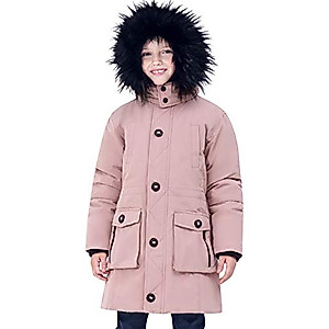 maoo garden Girls Winter Coats Heavyweight Waterproof Jacket Mid-Length Fur Hooded Parka 2017 Pink 5-6Y