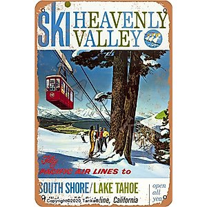 Ski Heavenly Valley Vintage Look Metal 8X12 Inch Decoration Art Sign for Home Kitchen Bathroom Farm Garden Garage Inspirational Quotes Wall Decor