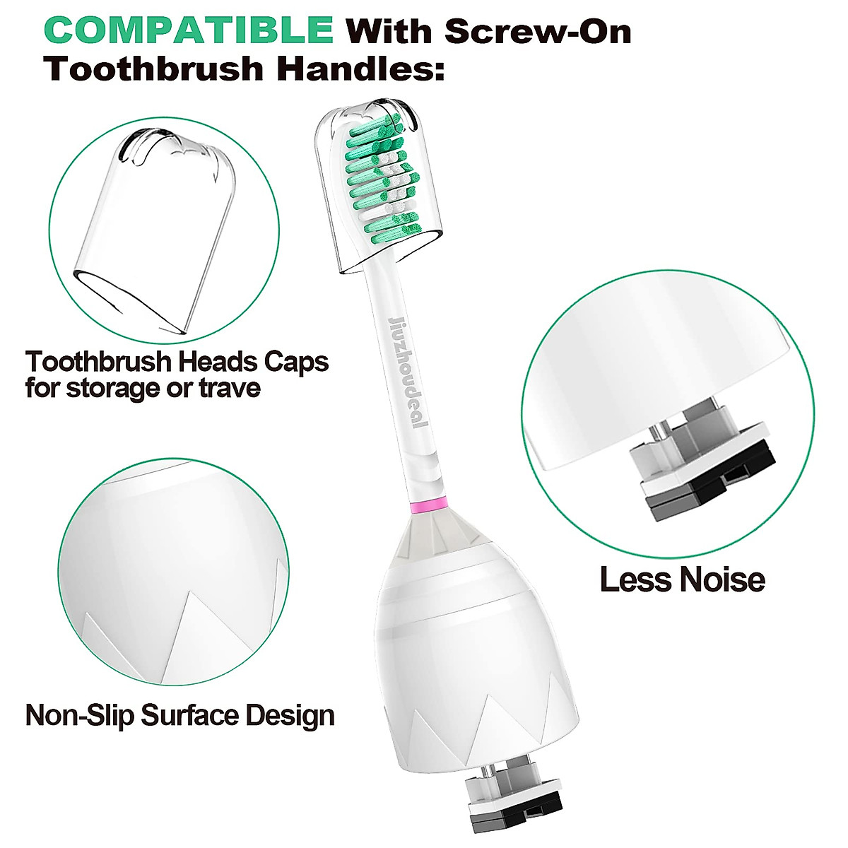 Jiuzhoudeal Replacement Toothbrush Heads for Philips Sonicare E-Series, Compatible with Sonicare Essence, Elite, Advance, CleanCare Screw-on Electric Toothbrush HX7022/66, 6 Pack