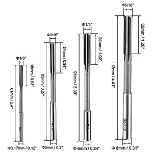 uxcell 1/8" 3/16" 1/4" 5/16" Chucking Reamer H7 Accuracy High Speed Steel Lathe Machine Reamer 6 Straight Flutes Round Shank Milling Cutter Tool Reamer Set for Bore Machining 4pcs