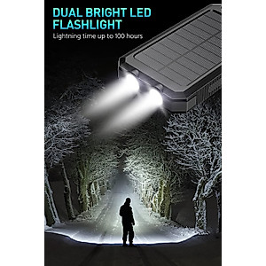 Power-Bank-Portable-Charger-Solar - 36800mAh Waterproof Portable External Backup Battery Charger Built-in Dual QC 3.0 5V3.1A Fast USB and Flashlight for All Phone and Electronic Devices (Deep Black)