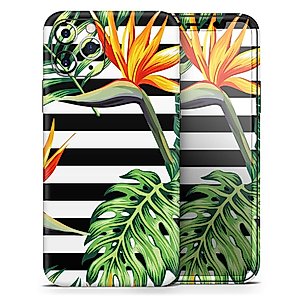 Design Skinz Vivid Tropical Stripe Floral v1 - DesignSkinz Protective Vinyl Decal Wrap Skin Cover Compatible with The Apple iPhone 7 (Full-Body, Screen Trim & Back Glass Skin)