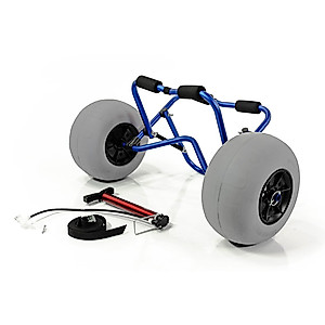 KAYAK CARRIER CART with Large Balloon Tires Heavy Duty Blue + Pump &amp; Strap