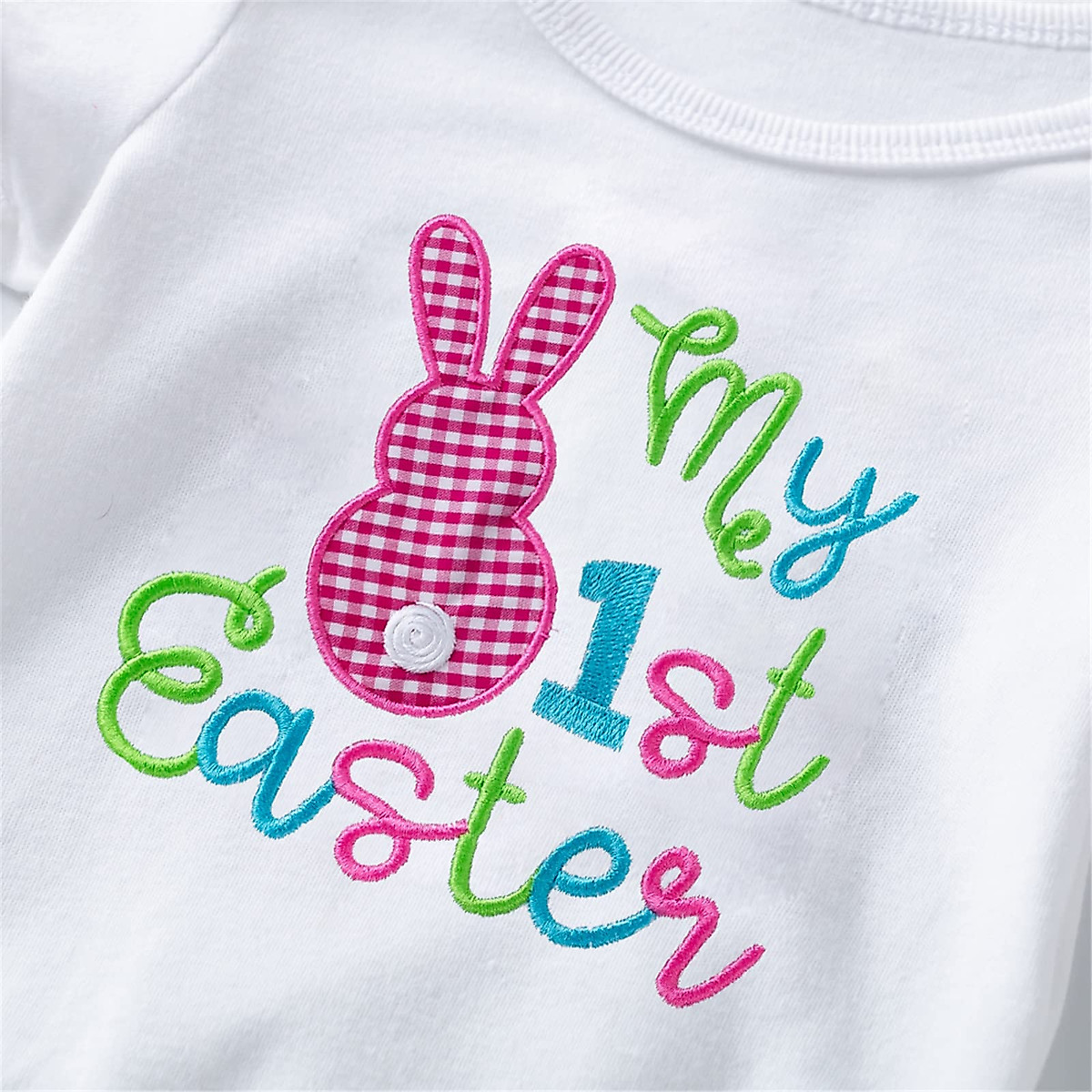 My First Easter Outfits Baby Girl Short Sleeve Rabbit Romper+Tutu Skirt+Headband+Leg Warmers Clothes Set (Pink, 0-3 Months)