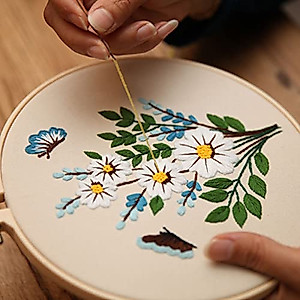 GLTAYLMY 3 Pack Embroidery Starters Kit with Pattern for Beginners,Cross Stitch Kits with 1 Plastic Embroidery Hoops,Needles and Color Threads,Needlepoint Kit for Adults