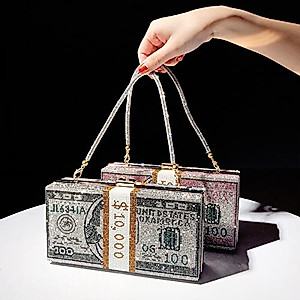 N++A Ladies Chocolate Dollar Evening Bags Shiny Rhinestone Clutch Women Money Purses and Handbags Rhinestone Handbags Wedding Dinner Bag (dollar pink)