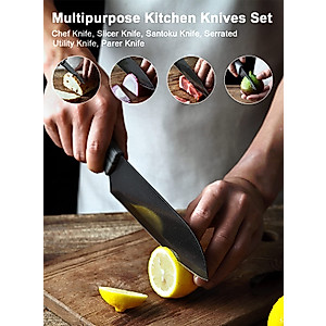 EUNA 9 Piece Kitchen Knife Set, Sharp Chef Knives Stainless Steel Cooking Knife Set (Included : 5 PCS Kitchen Knife Set and 4 PCS Steak Knife Set with 2 Gift boxs)