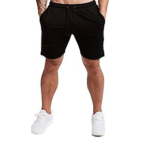 EVERWORTH Men's Casual Training Shorts Gym Workout Fitness Short Bodybuilding Running Jogging Short Pants Black M Tag XL