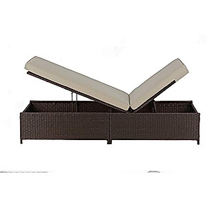 Serta Brown Resin Wicker Outdoor Patio Furniture Collection, Storage Chaise Lounge, Beige