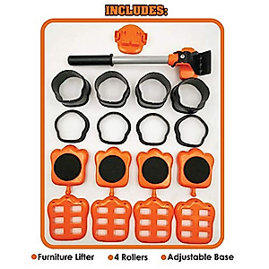 Mega Maxx Heavy Duty Furniture Lifter with 4 Sliders for Easy Heavy Furniture Moving, Adjustable Height [Load Capacity: 660lbs Per Wheel], Orange