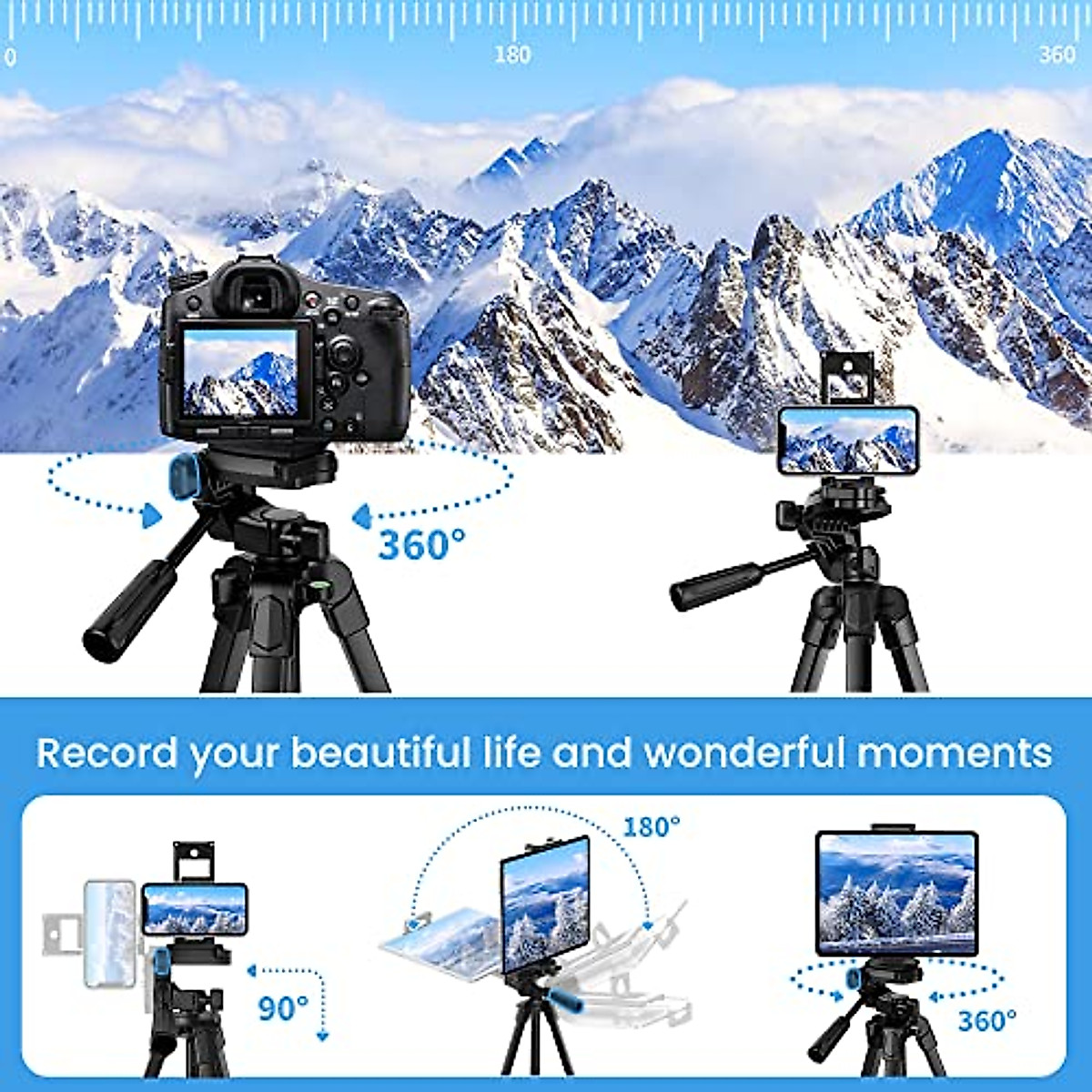 67" Phone Tripod, MACTREM Tripod Stand for iPad iPhone Tablet Camera with 2 in 1 Mount & Wireless Remote, Aluminum Extendable iPhone Tripod for Video Recording/Selfies/Live Stream/Vlogging