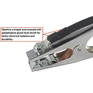 300 Amp Welding Ground Clamp Lead Assembly - Terminal Lug Connector - #1 AWG cable (15 FEET)