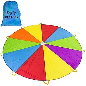 Play Platoon Rainbow Parachute Toy for Kids, 12 ft Play Parachute Game for Kids with 16 Handles, Parachute for Kids, PE Equipment for Elementary School Gym Class, Backyard/Indoor Play Equipment
