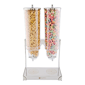 Restaurantware Met Lux 3 Liter Countertop Cereal Dispenser 1 Double Compartment Food Dispenser - Self Serve Refillable Stainless Steel Nuts Dispenser For Food Storage For Kitchen Or Pantry