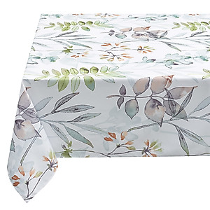 Benson Mills Spillproof Spring/Summer Fabric Outdoor Tablecloth with Umbrella Hole, Zippered Table Cloth for Rectangle Tables, Picnic/Patio Table (60" x 84" Rectangular with Umbrella Hole, Botanica)