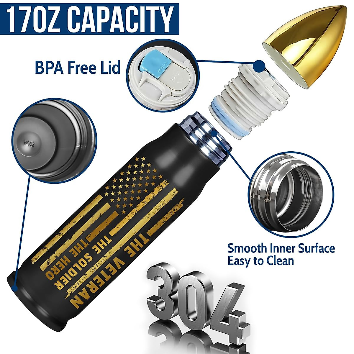 Limima Veteran Gifts, Veteran Tumbler, Veteran Day, Merry Christmas, Xmas, Birthday Gift For Veteran, Gift For Men, Him, Navy, Army, Air Force, Marine Corps Veteran Gifts - 17oz Veteran Bullet Tumbler