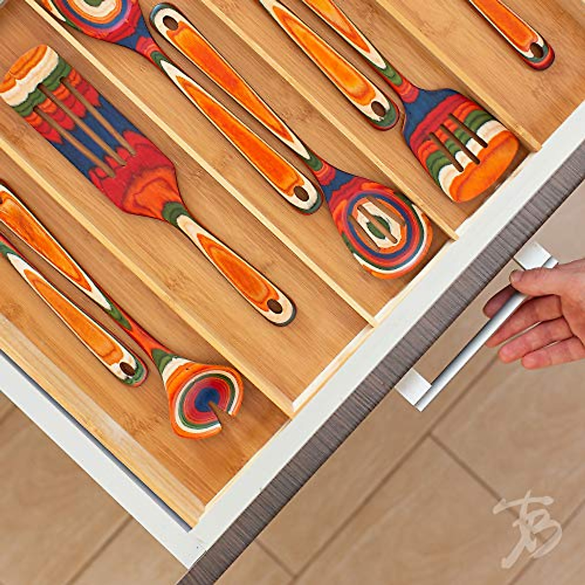 Totally Bamboo Expandable 5-Compartment Drawer Organizer, Expands from 13 to 22" Wide