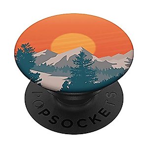 Retro Mountain Sunset and Red-Yellow Sky PopSockets Swappable PopGrip