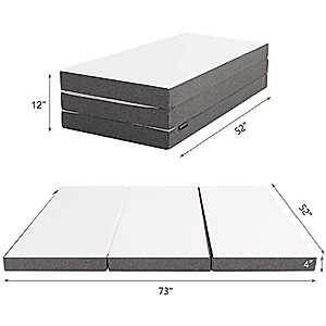 Molblly Folding Mattress, 4 inch Tri-Folding Memory Form Mattress, Portable Trifold Mattress Topper with Washable Cover, Non-Slip Bottom Camping Mattress Guest Bed, (Full Size) - 73"x52"x4"