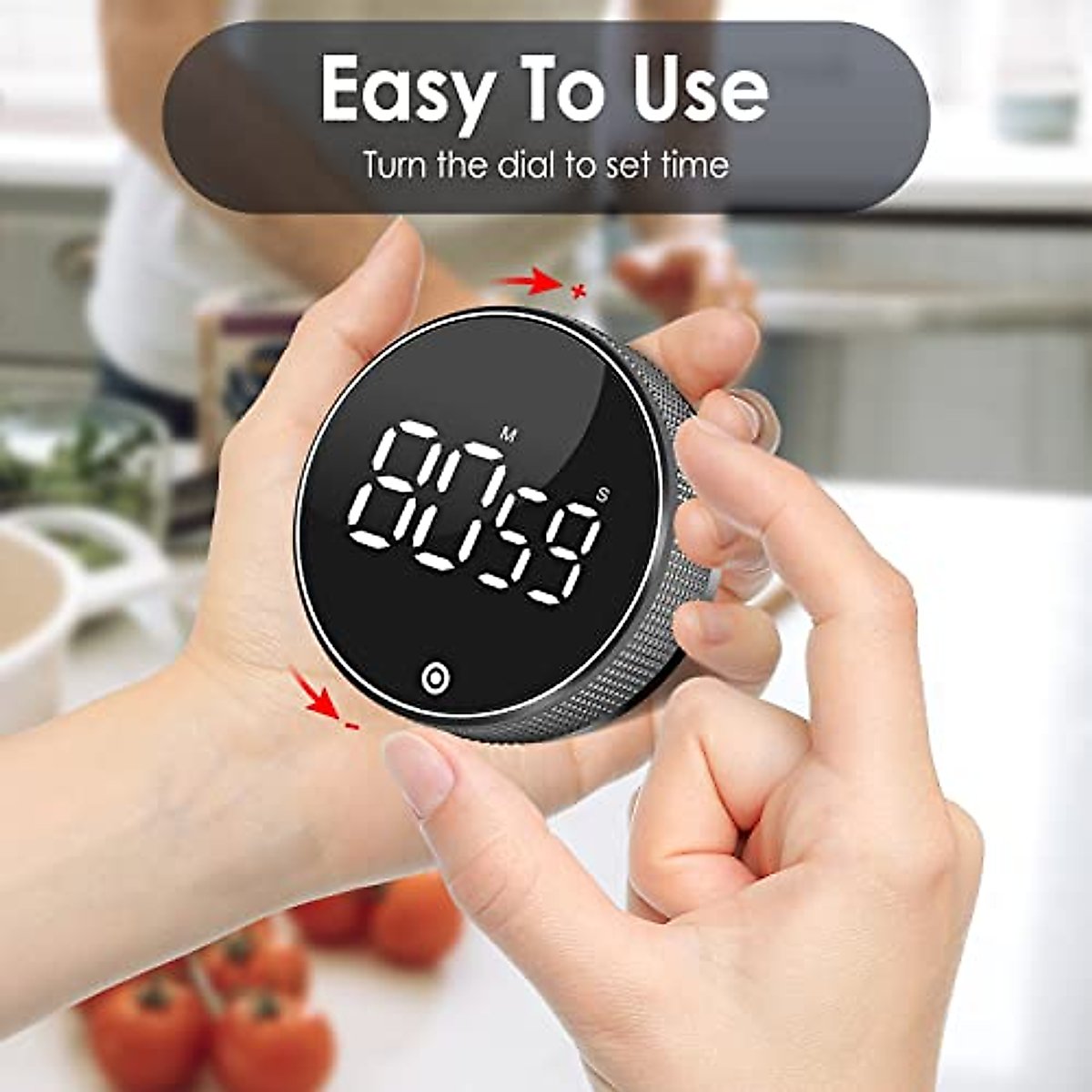 Digital Kitchen Timer for Cooking, Timer for Kids, Magnetic Timer with Large LED Display, Countdown Timer with 3-Level Volume Adjustable Easy for Cooking and for Seniors and Kids to Use