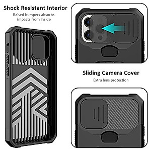 Nvollnoe for iPhone 11 Pro Max Case with Sliding Camera Cover and Card Holder Heavy Duty Protective iPhone 11 Pro Max Case with Ring Magnetic Kickstand Phone Case for iPhone 11 Pro Max 6.5''(Black)