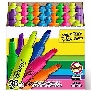 SHARPIE Tank Highlighters, Chisel Tip, Assorted Color Highlighters, Value Pack, 36 Count