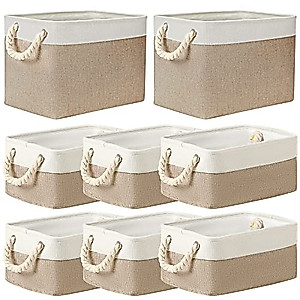 8 Pack Fabric Storage Baskets for Shelves Collapsible Storage Bins Decorative Baskets Empty Gift Foldable Cloth Baskets with Handles for Organizing Home Closet Towels Kids Baby Clothes, Beige 2 Sizes
