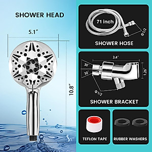 NHOWIN Anti-clogging Shower Head, 10 Functions High Pressure Shower Head with handheld Built-in Power Spray to Clean Corner, Tub & Pets, Stainless Steel Hose Adjustable Bracket