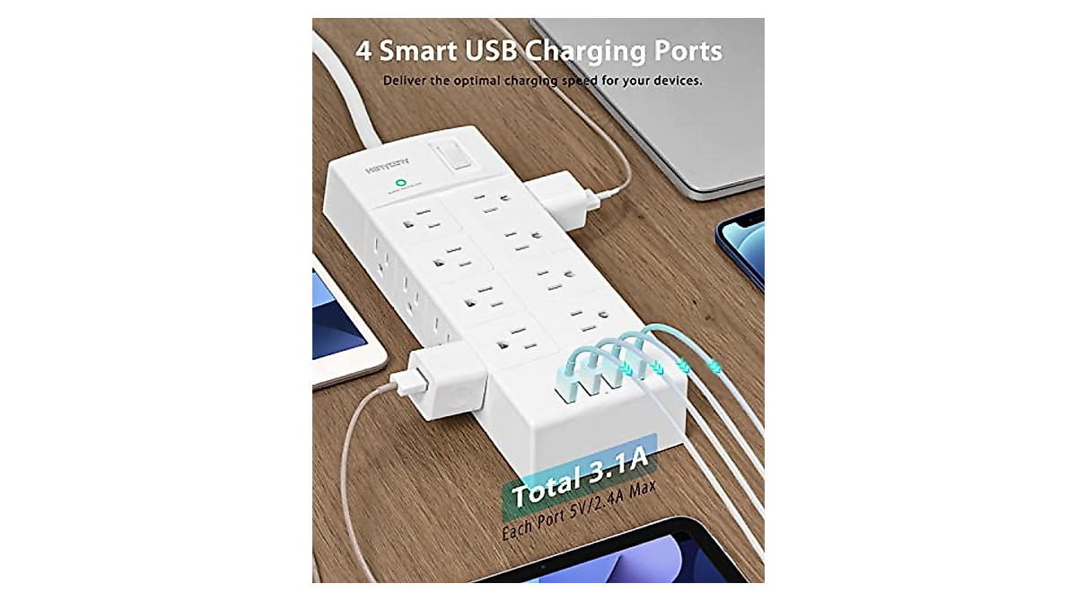 Surge Protector Power Strip with 16 Outlets & 4 USB Ports - 10 ft Cord