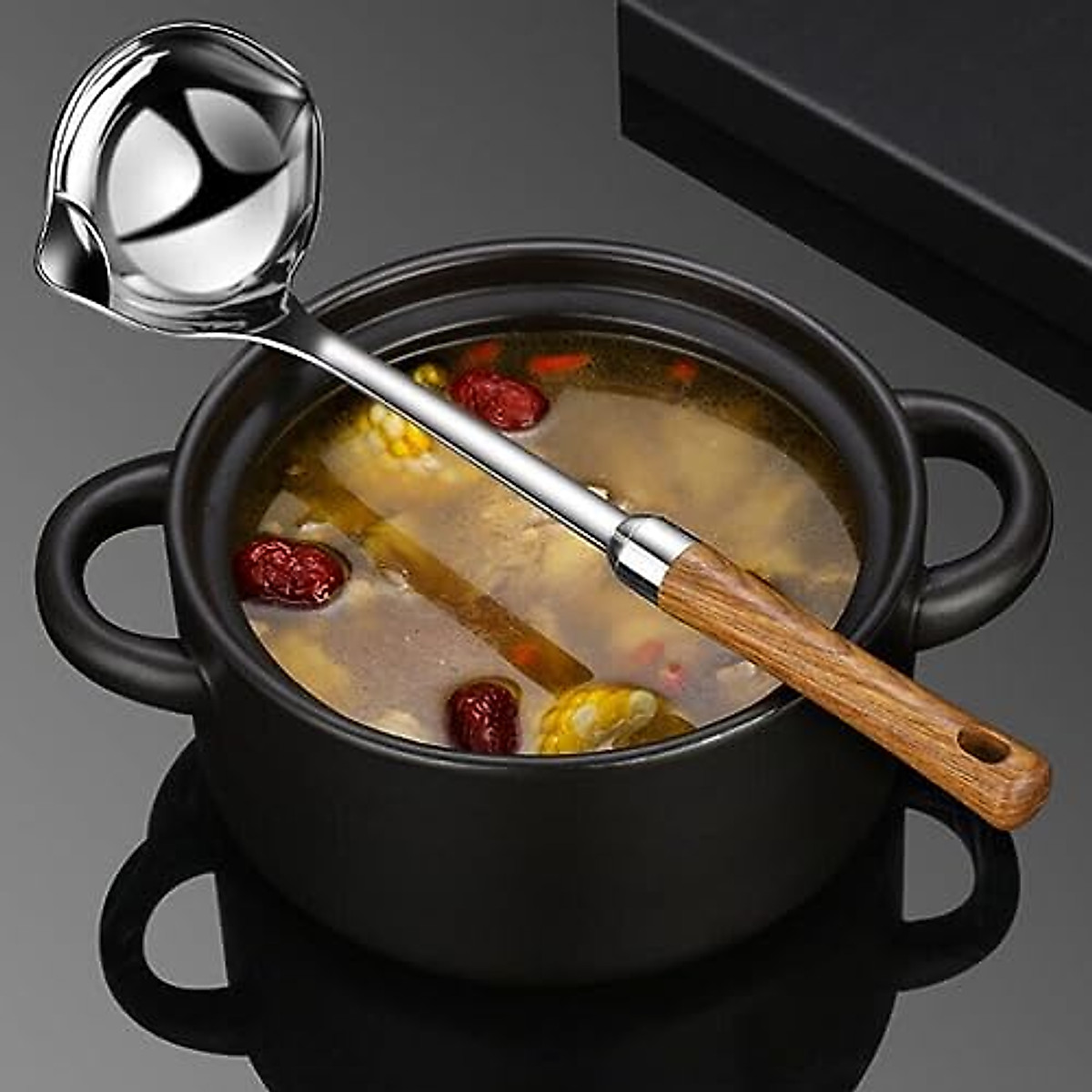 Luxshiny Oil Separator Soup Ladle, Stainless Steel Gravy Food Fat Separator Skimmer Spoon Grease Strainer Separater for Home Kitchen and Cooking