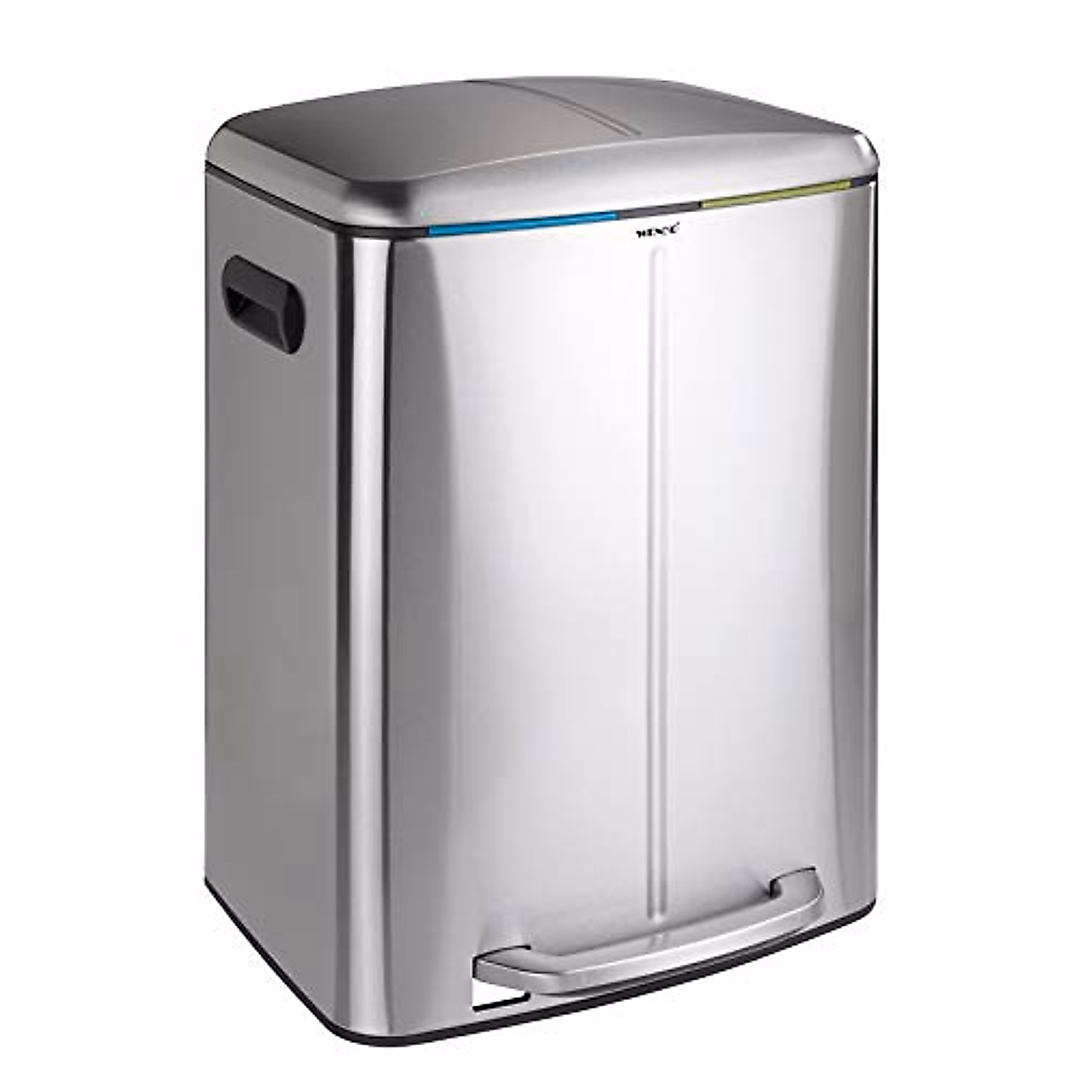 WENKO Primo 10 Gallon Dual, odorless, Waste, (WxHxD): 8.9x9.1x12.6 in, Stainless Steel Lid and Foot Pedal, Garbage Bin, Handsfree, Step Trash Can, Chrome