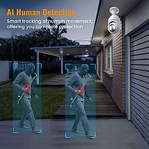 EKEN 1080p Light Bulb Security Camera, 355 Degree Pan/Tilt Panoramic IP Camera, Home Surveillance Cameras System, Human Detection, Alarm, Two-Way Audio, Night Vision, 2.4G WiFi, Pet Monitor