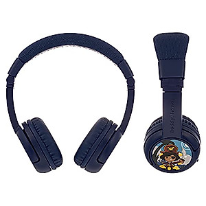 ONANOFF BuddyPhones Play+, Wireless Bluetooth Volume-Limiting Kids Headphones, 20-Hours Battery Life, 3 Volume Settings, Voice Enhancing StudyMode, Answer/Playback Button, BuddyLink Cable, Deep Blue