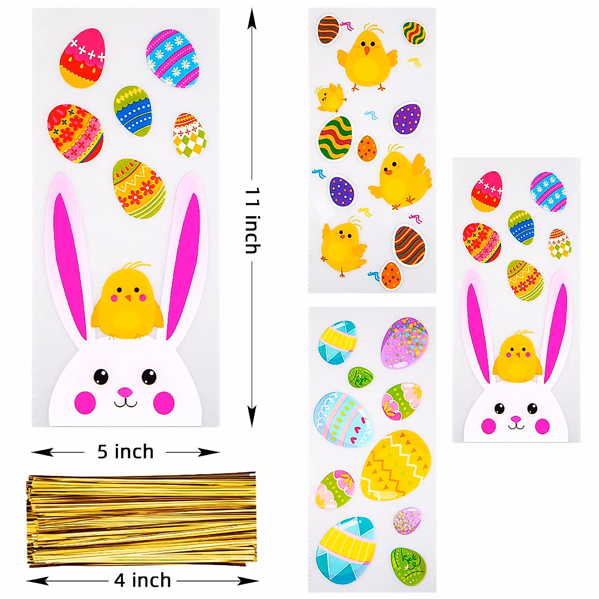 Labeol 150pcs Cellophane Bags 5X11 Easter Treat Bags with Ties Goodie Bags Clear Gift Bags for Candy Cookie Party Favor Birthday Baby Shower