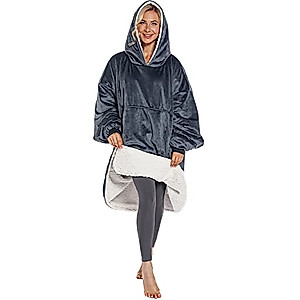 VAZABEL® Oversized Microfiber Wearable Blanket, Multifunctional Blanket Hoodie, Gift wrap, Christmas Gift, One Size Fits All (Blue)