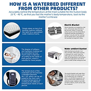 Free Flow Full Wave Mediume Water Bed, Square Purple Durable PVC Foldable Water Bed Set with Smart Thermostats, No Frame Needed Softside Water Bed, Water Beds for Adults, Elderly (Queen)