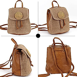 Felice Ann Women Small Straw Woven Backpack Daypack Cross-body Shoulder Bag