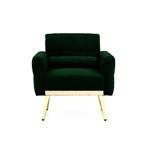 Penifun Teddy Accent Modern Side Gold Legs & Waist Pillow, Single Sofa Couch Armchair Reading Chairs for Living Waiting Room Bedroom Green