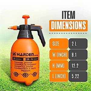 HARDEN Portable Manual Hand Sprayer and Pressure 2L 0.5 Gallon Garden Sprayer Lawn, Plants with Safety Valve and Adjustable Nozzle | Pump Sprayer| Water Sprayer