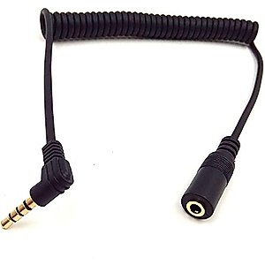 Coiled Stereo Audio Cable, Haokiang 90 Degree 3.5mm 4 Pole TRRS Male to Female Spring Aux Adapter Translator Cable for Home/Car Stereo,Phone,Headset and More(M/F TRRS)