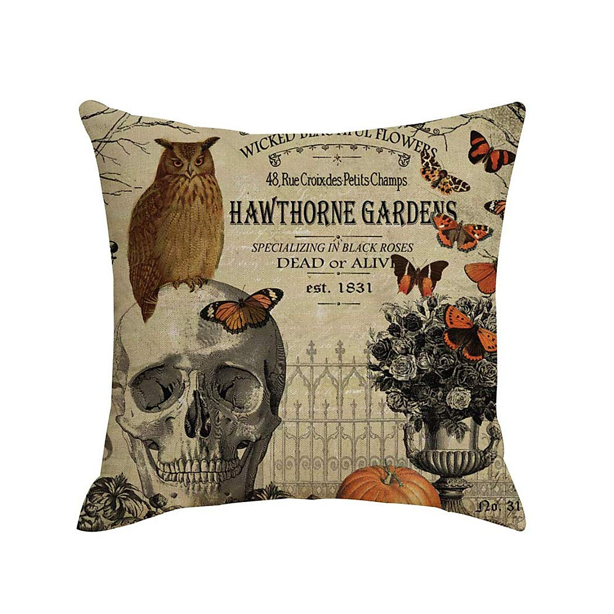 PSDWETS Happly Halloween Decorations Crow Skull and Pumpkin Pillow Covers Set of 4 Home Decor Cotton Linen Throw Pillow Covers Cushion Cover 18 X 18