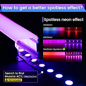 Muzata 6Pack 3.3FT/1M Deeper Spotless LED Channel System with Milky White Frosted Diffuser Silver Deep Aluminum LED Diffuser Channel for LED Strips Width up to 12mm U101 WW