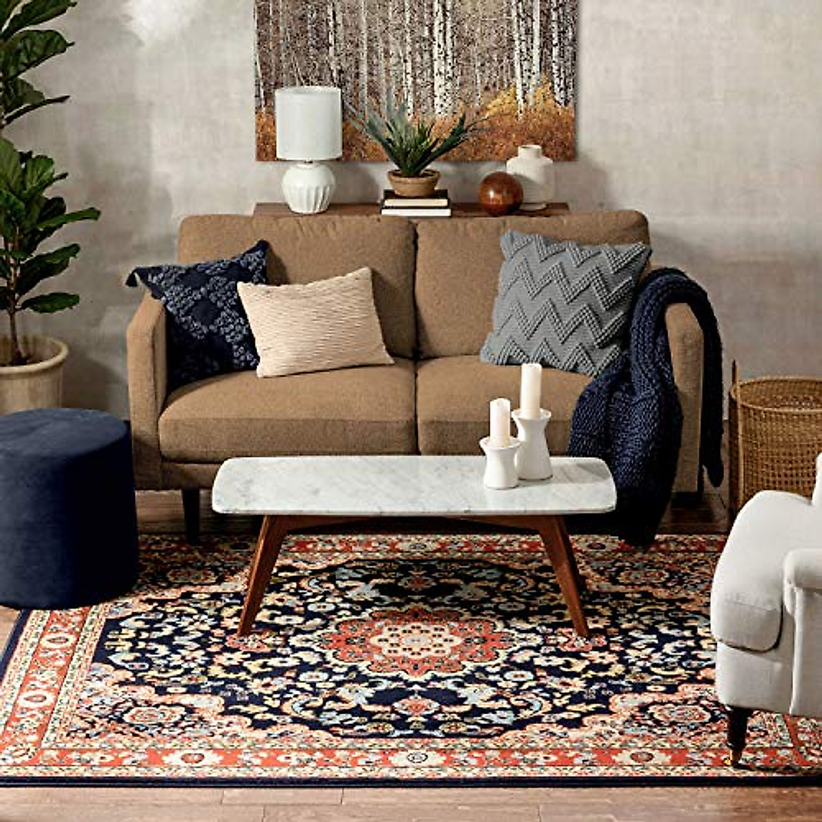 Well Woven MENA Navy Blue Traditional Oriental Medallion Area Rug (7'10" x 9'10")