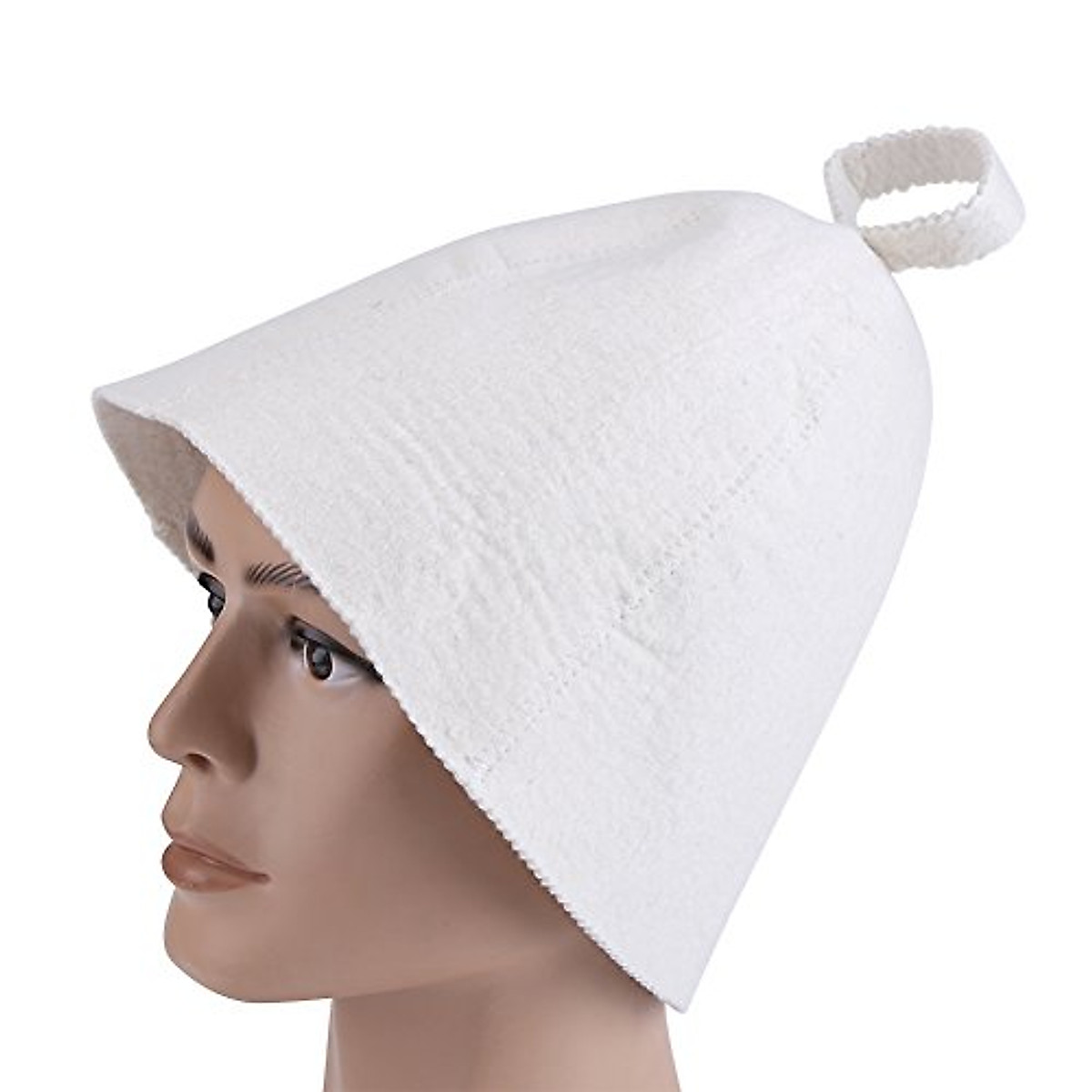 Nordic Style Wool Felt Sauna Hat Cap - with Hang Loop Supply (White)