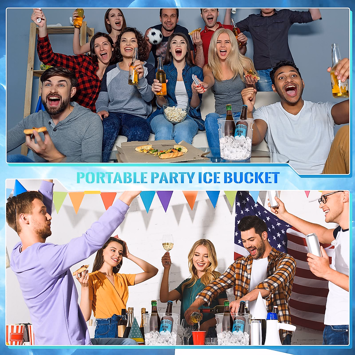 12 Pcs Plastic Ice Buckets with Handle Clear Wine Bucket Round Champagne Bucket Large Wine Cooler Bucket Portable Party Tubs for Drinks Chiller Bin for Beer Bottle with Handles (6.5 x 6.9 x 5.5 Inch)