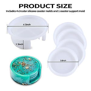 5PCS Resin Coaster Molds Resin Molds Coaster Molds for Epoxy Resin Coaster Resin Mold Silicone Molds Coaster Molds for Resin Casting Round Silicone Casting Molds for DIY Process and Home Decoration