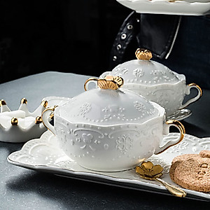 Hemoton Coffee Cups Ceramic ceramic stew pot with tray lid and porcelain soup bowl steam bowl soup bowl steaming cup food bowl for kitchen egg custard medicinal birds white Decaf Coffee